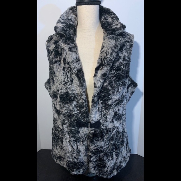 Laura Ashley | Jackets & Coats | Laura Ashley Faux Fur Black And Gray Vest Size L | Poshmark